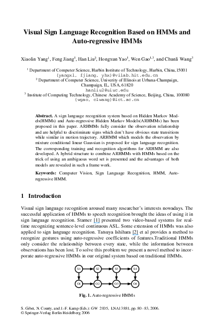 (PDF) Visual sign language recognition based on HMMs and auto-regressive HMMs