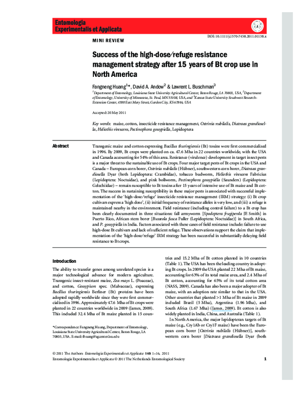 (PDF) Success of the high-dose/refuge resistance management strategy ...