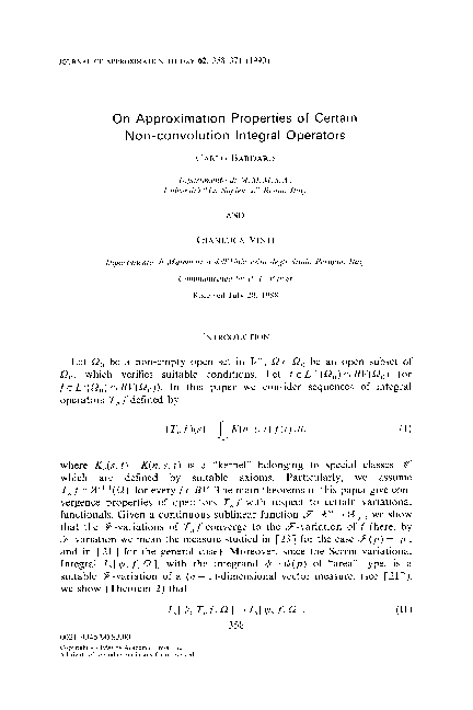 (PDF) On approximation properties of certain non-convolution integral operators