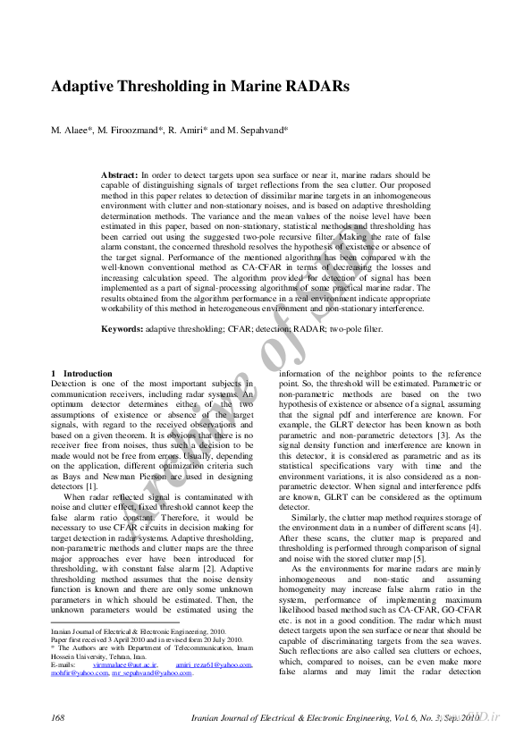 (PDF) Adaptive Thresholding in Marine RADARs