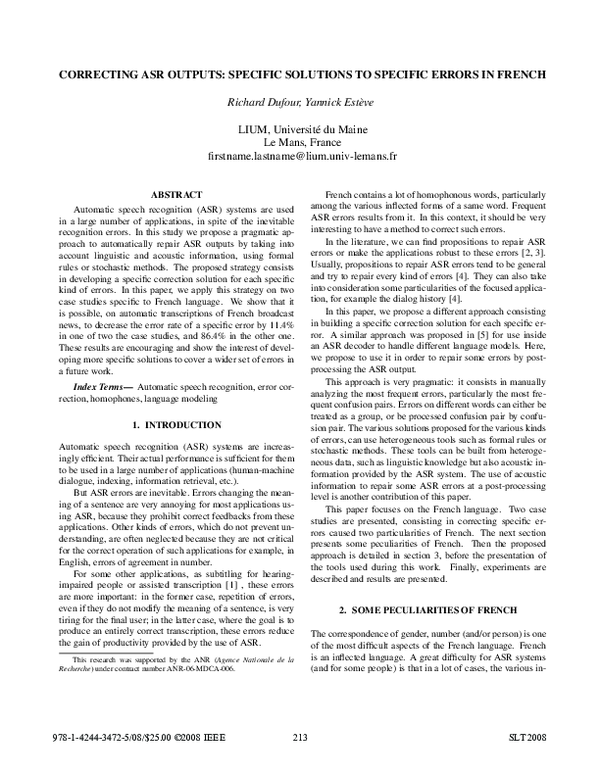 Pdf Correcting Asr Outputs Specific Solutions To Specific Errors In