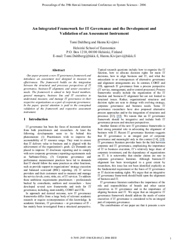 (PDF) An integrated framework for IT governance and the development and ...