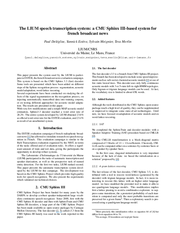 (PDF) The LIUM speech transcription system: a CMU Sphinx III-based ...