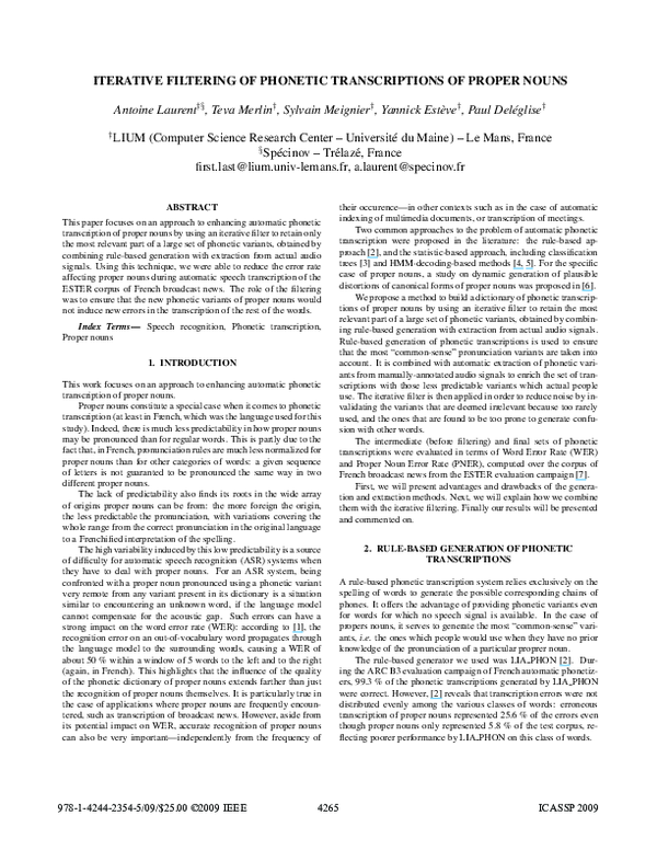 (PDF) Iterative filtering of phonetic transcriptions of proper nouns (PDF) Iterative filtering of phonetic transcriptions of proper nouns