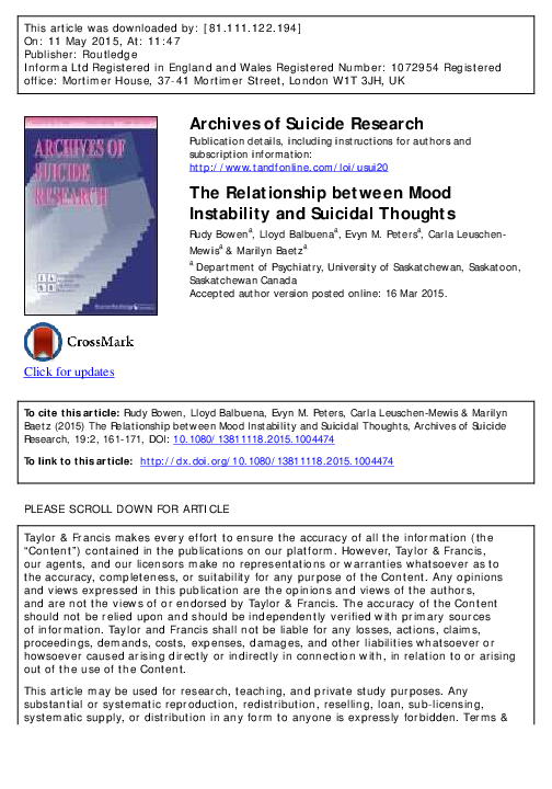 (PDF) The Relationship Between Mood Instability and Suicidal Thoughts