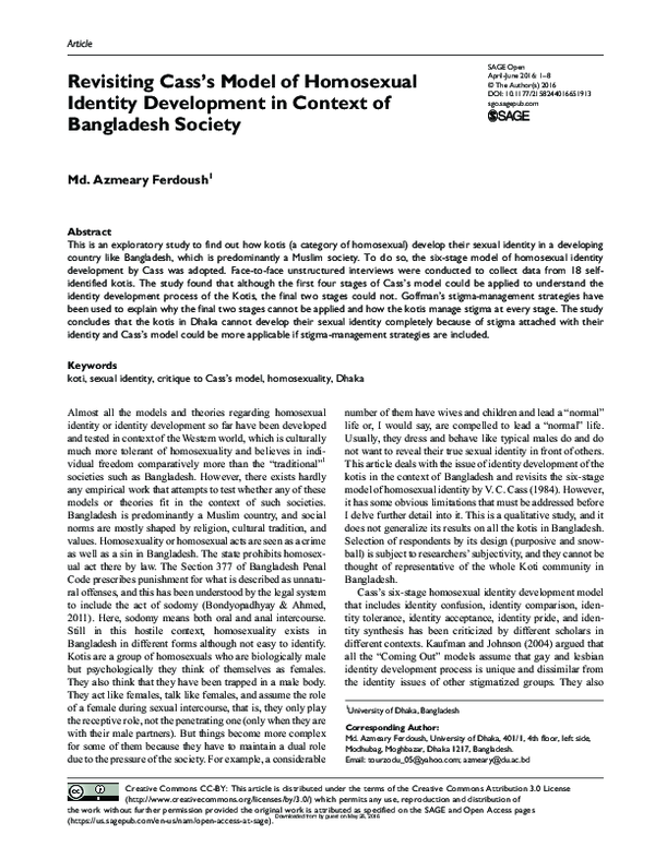 (PDF) Revisiting Cass's model of homosexual identity develpment