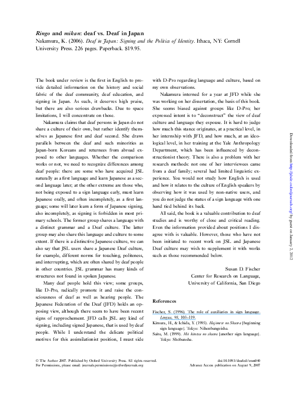 (PDF) Ringo and mikan: deaf vs. Deaf in Japan