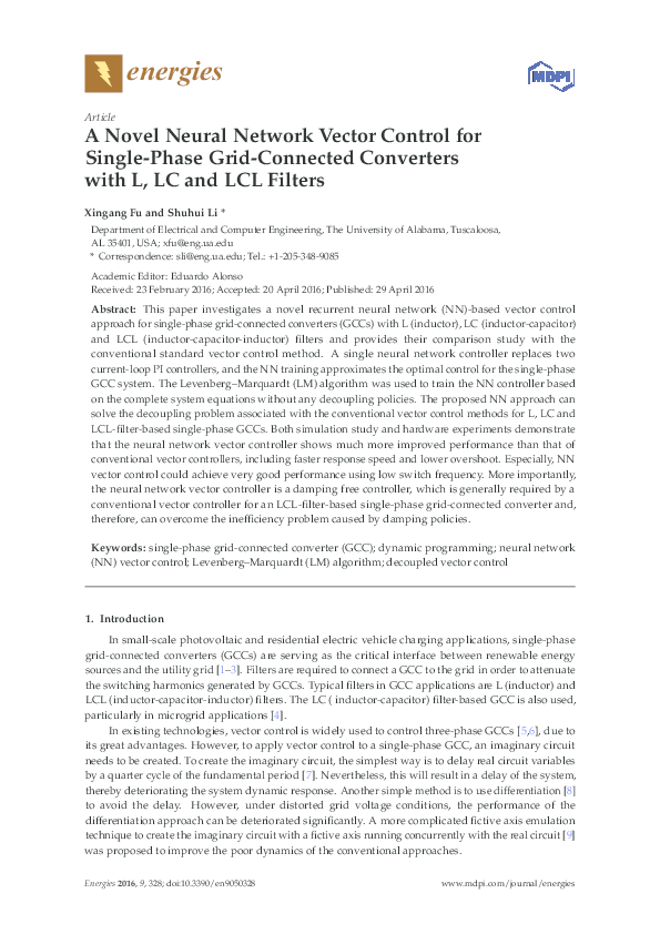 (PDF) A Novel Neural Network Vector Control for Single-Phase Grid-Connected Converters with L ...