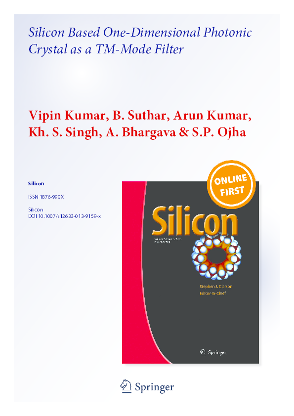 (PDF) Silicon Based One-Dimensional Photonic Crystal as a TM-Mode Filter