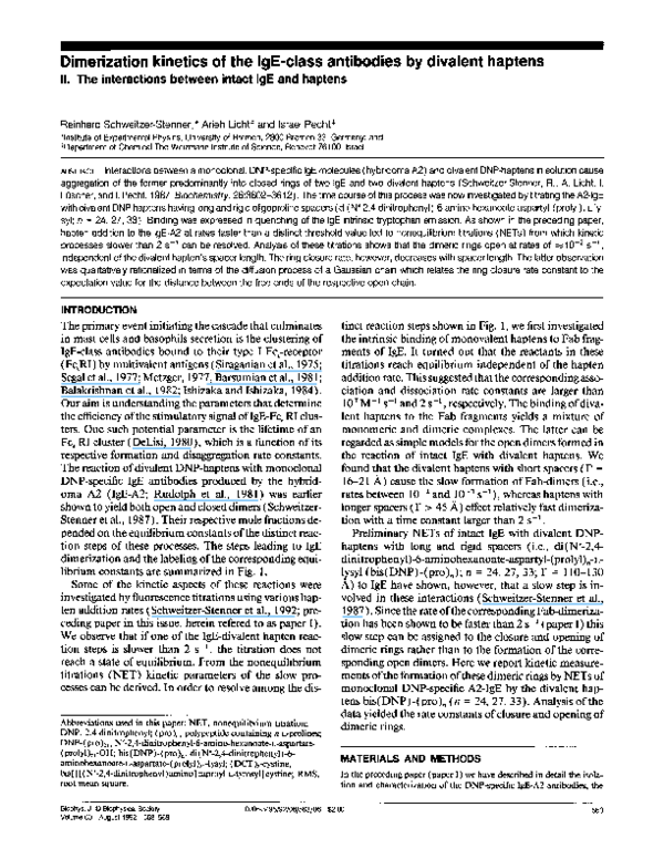 (PDF) Dimerization kinetics of the IgE-class antibodies by divalent ...
