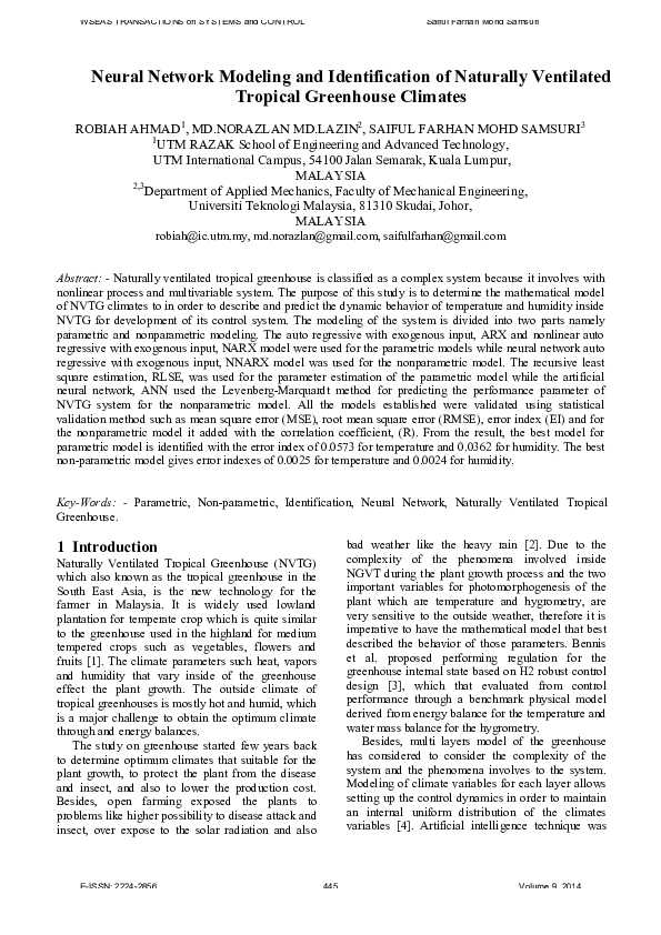 (PDF) Neural Network Modeling and Identification of Naturally Ventilated Tropical Greenhouse ...