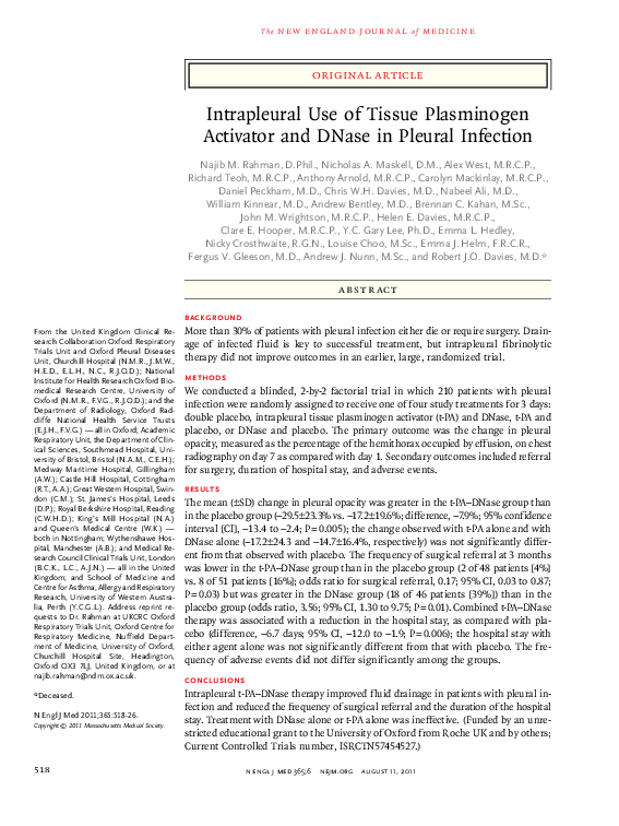 (PDF) The second multi-centre intra-pleural sepsis trial (MIST2), to ...
