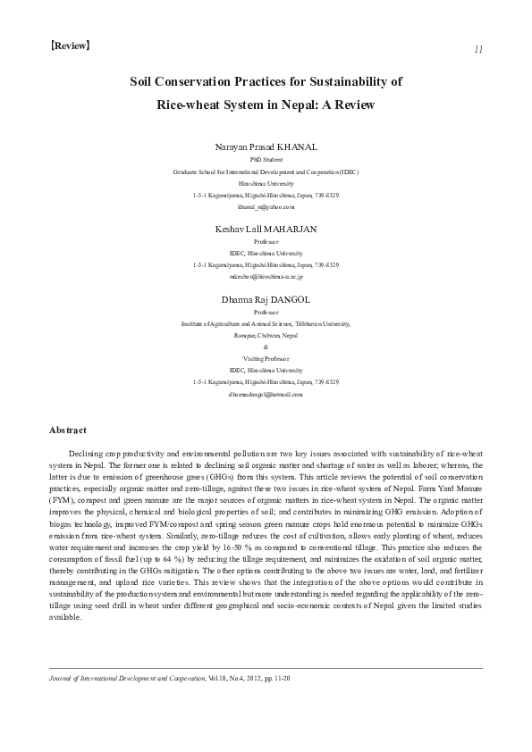 (PDF) Soil Conservation Practices for Sustainability of Rice-wheat ...
