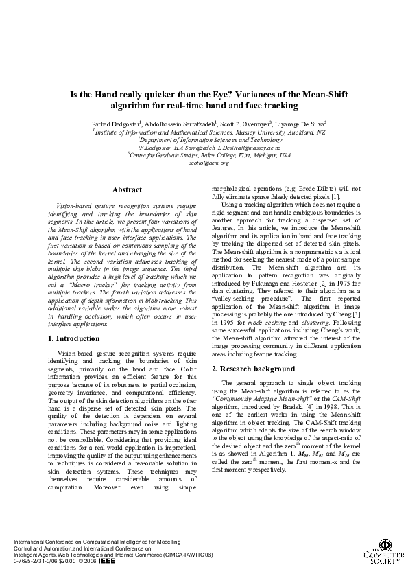 (PDF) Is the Hand really quicker than the Eye? Variances of the Mean-Shift algorithm for real ...