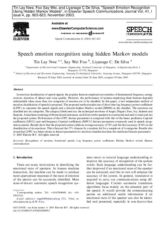 Pdf Speech Emotion Recognition Using Hidden Markov Models