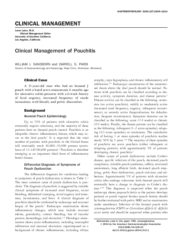 (PDF) Clinical management of pouchitis