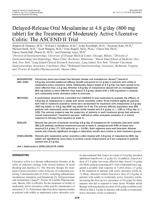 (PDF) Delayed-release oral mesalamine at 4.8 g/day (800 mg tablet) for ...
