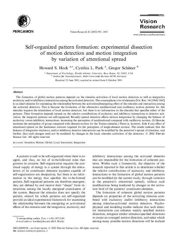 (PDF) Self-organized pattern formation: experimental dissection of motion detection and motion ...