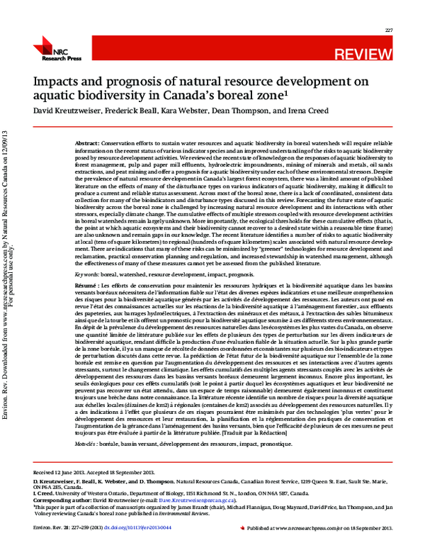 (PDF) Impacts and prognosis of natural resource development on aquatic ...