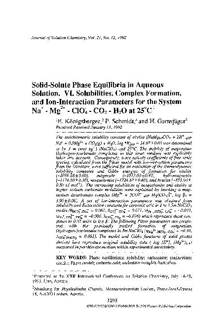 (PDF) Solid-solute phase equilibria in aqueous solutions, VIII: The standard gibbs energy of La2 ...