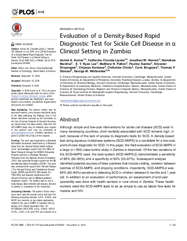 (PDF) Diagnostic accuracy in field conditions of the sickle SCAN® rapid ...