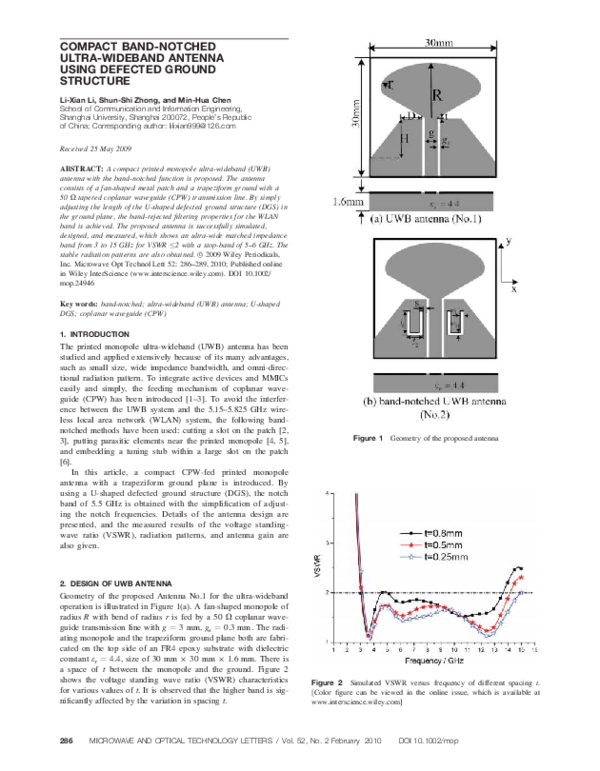(PDF) Compact band‐notched ultra‐wideband antenna using defected ground structure