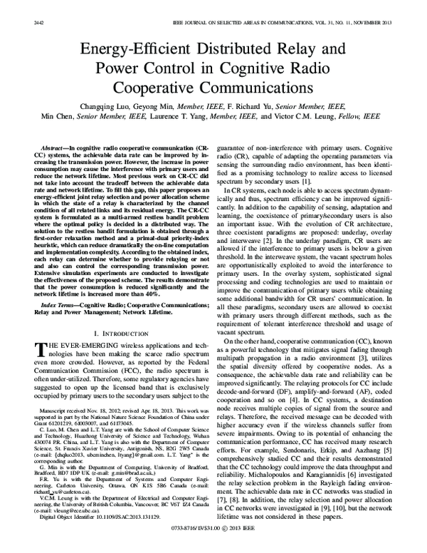 (PDF) Energy-efficient distributed relay and power control in cognitive radio cooperative ...