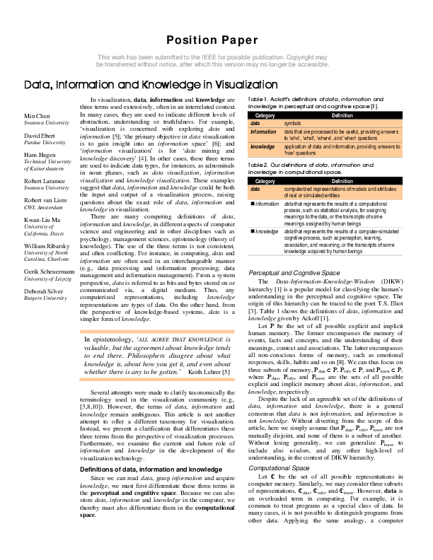 (PDF) Data, information, and knowledge in visualization