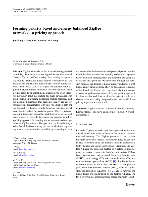 (PDF) Forming priority based and energy balanced ZigBee networks—a pricing approach