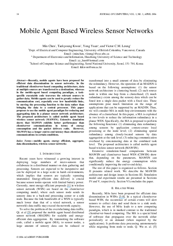 (PDF) Mobile agent based wireless sensor networks
