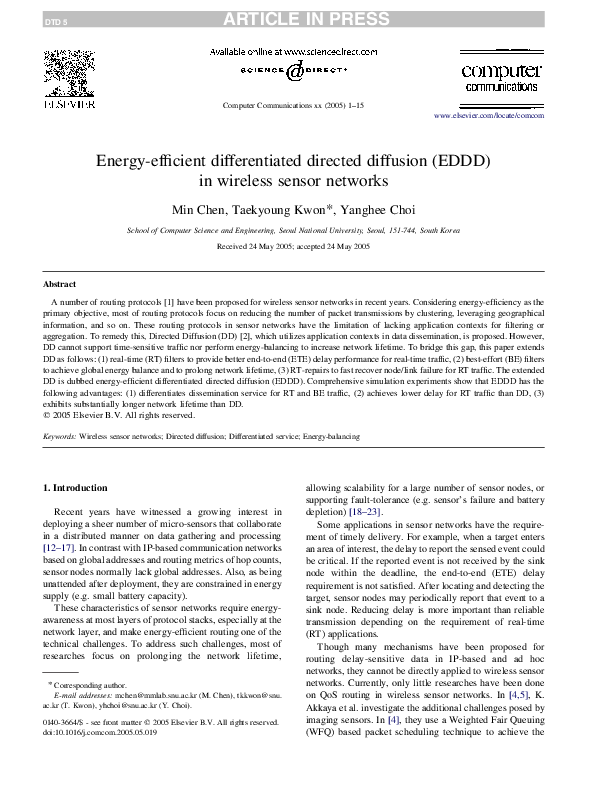 Pdf Energy Efficient Differentiated Directed Diffusion Eddd In Wireless Sensor Networks 