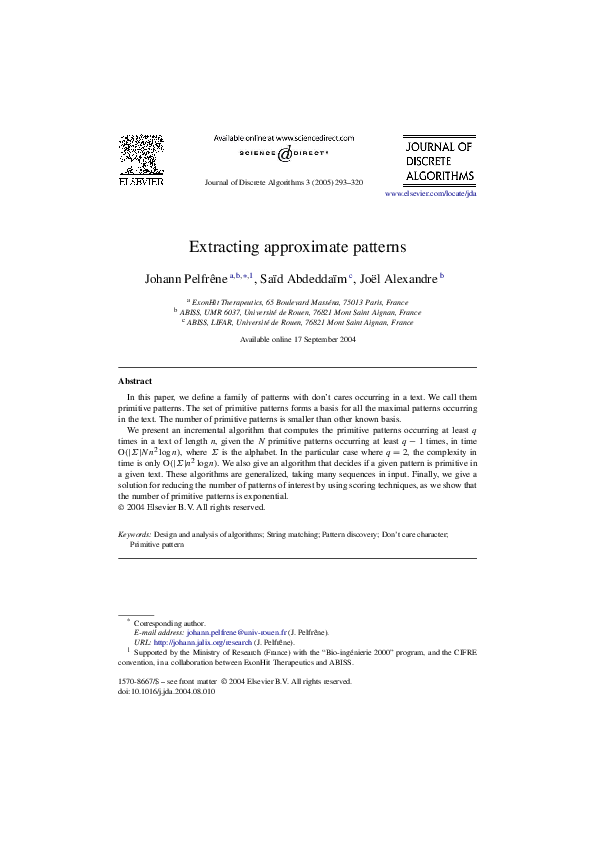 (PDF) Extracting Approximate Patterns