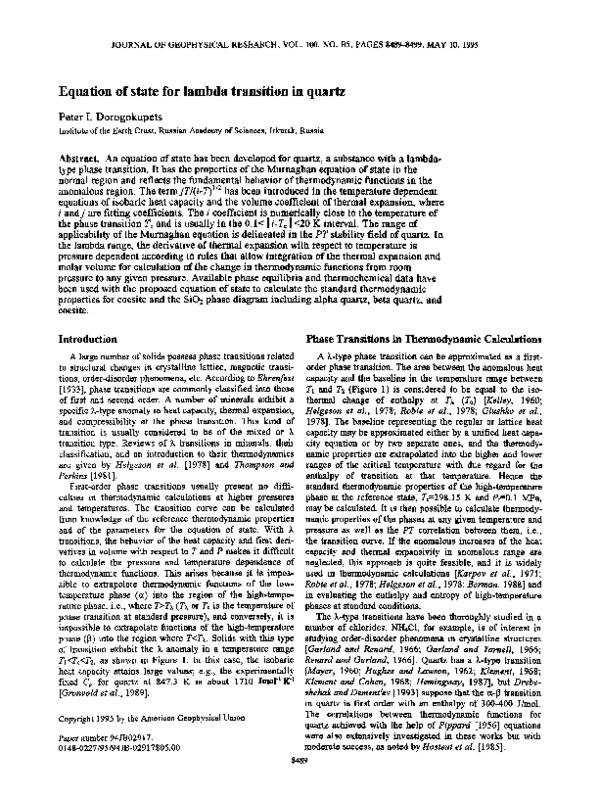 (PDF) Equation of state for lambda transition in quartz