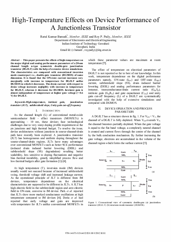 (PDF) High-temperature effects on device performance of a junctionless ...