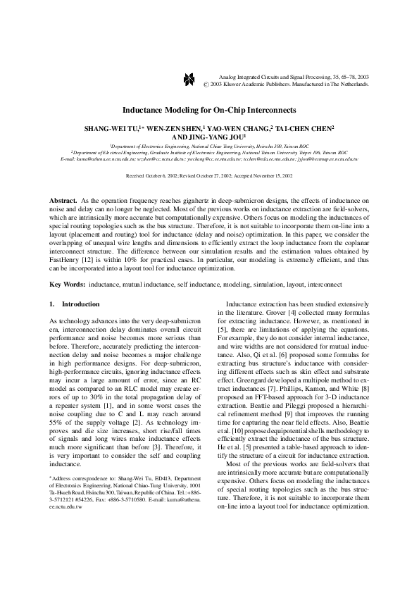 Pdf Inductance Modeling For On Chip Interconnects