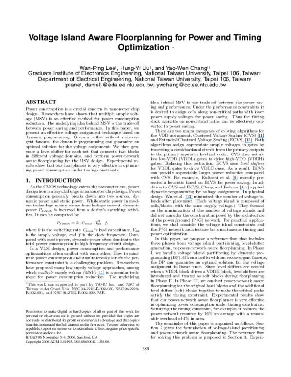 (PDF) Voltage Island Aware Floorplanning for Power and Timing Optimization