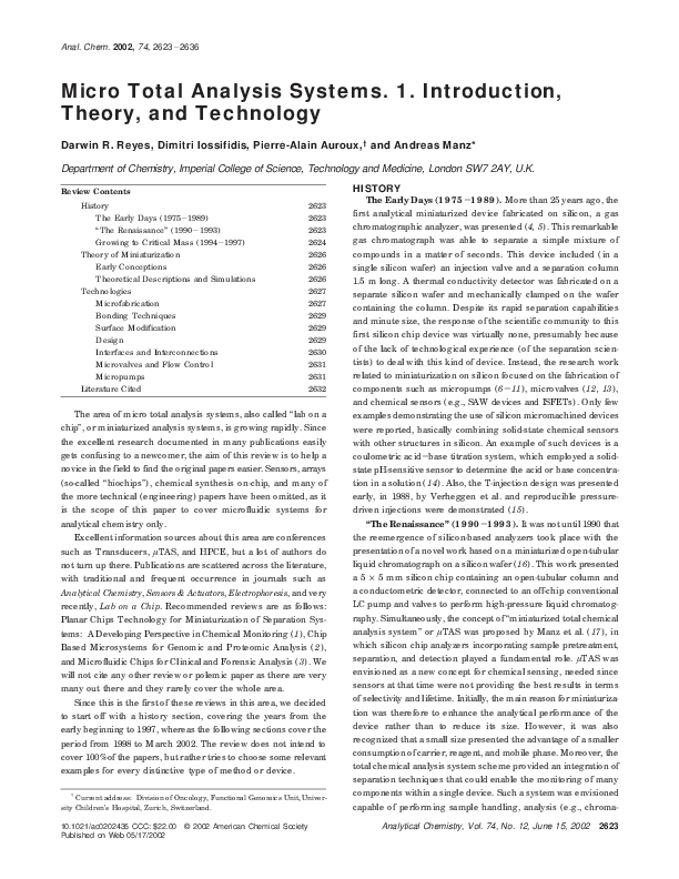 (PDF) Micro total analysis systems. 1. Introduction, theory, and technology