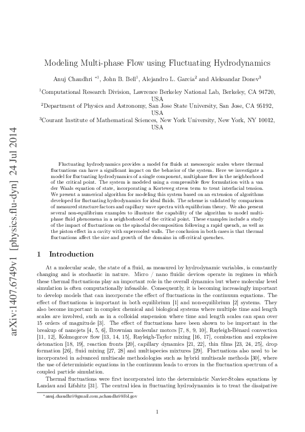 (PDF) Modeling multiphase flow using fluctuating hydrodynamics