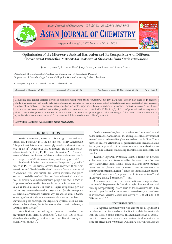 Pdf Optimization Of The Microwave Assisted Extraction Conditions Of Tea Polyphenols From Green Tea
