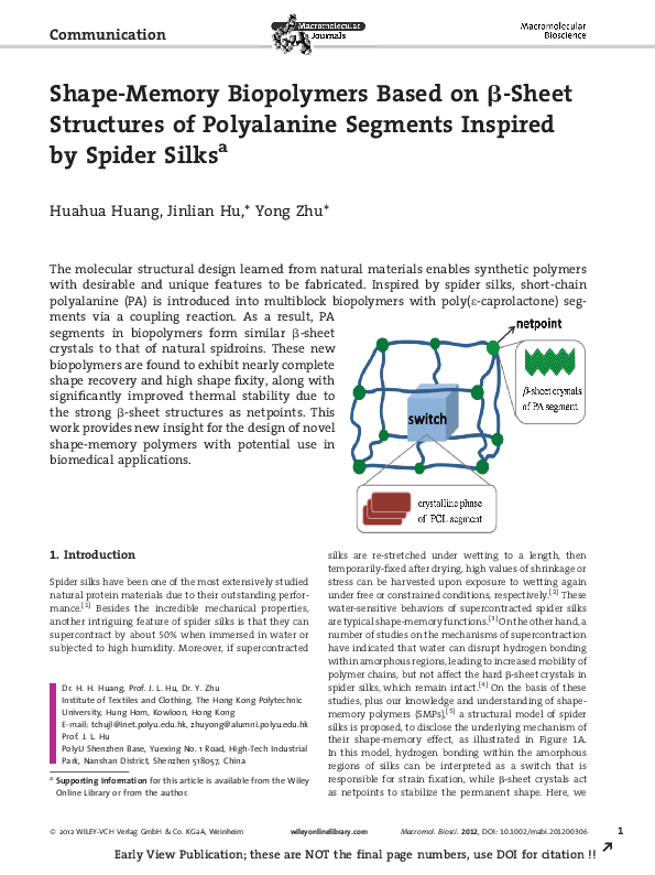 (PDF) Shape-Memory Biopolymers Based on β-Sheet Structures of ...