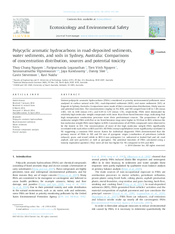 (PDF) Polycyclic aromatic hydrocarbons in road-deposited sediments, water sediments, and soils ...