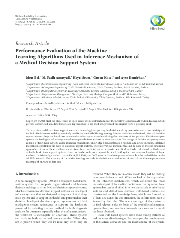 Pdf Performance Evaluation Of The Machine Learning Algorithms Used In