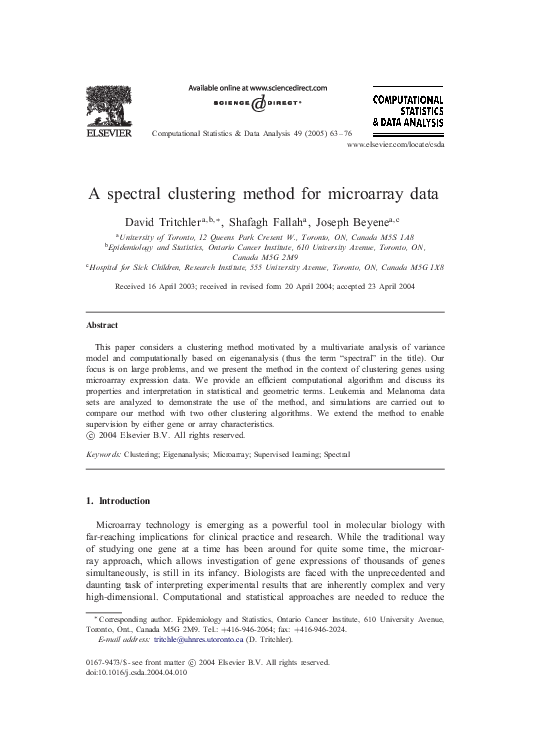 Pdf A Spectral Clustering Method For Microarray Data Joseph Beyene
