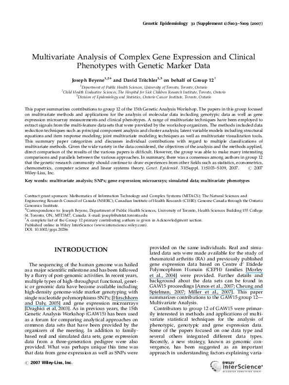 (PDF) Multivariate analysis of complex gene expression and clinical phenotypes with genetic ...