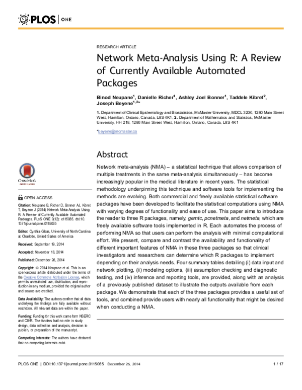 (PDF) Network meta-analysis using R: a review of currently available automated packages