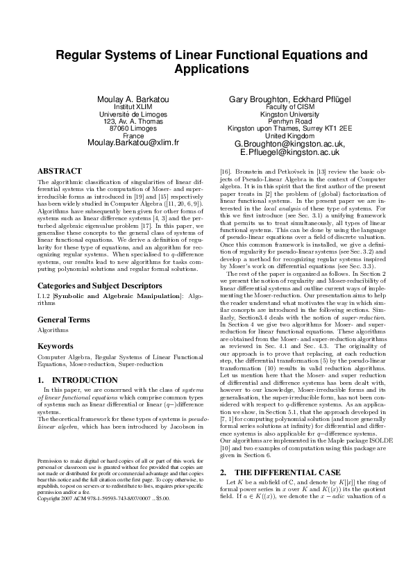 Pdf Regular Systems Of Linear Functional Equations And Applications
