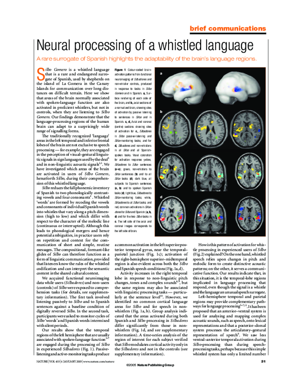 (PDF) Linguistic perception: Neural processing of a whistled language