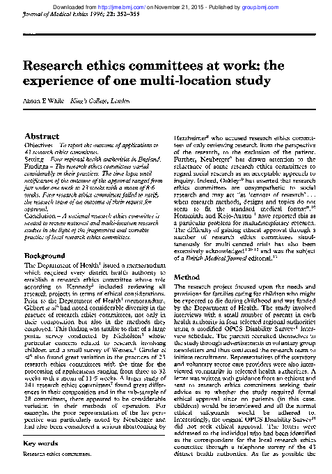 (PDF) Research ethics committees at work: the experience of one multi ...