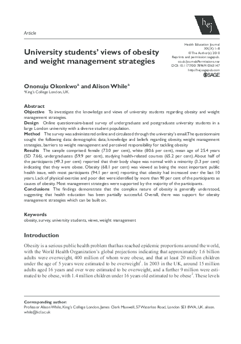 (PDF) University students views of obesity and weight management strategies