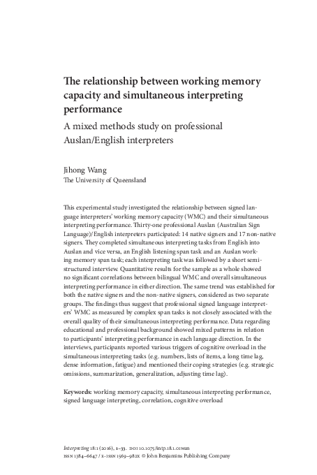 The relationship between working memory capacity and simultaneous interpreting performance A ...